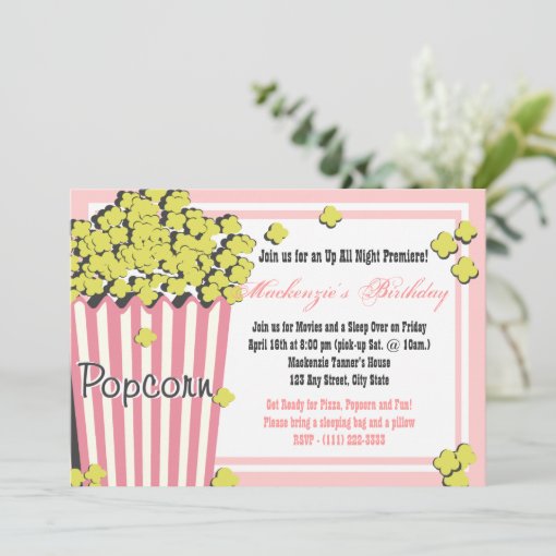 Popcorn Movie Sleepover Invitation | Zazzle