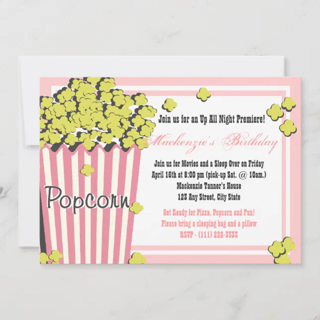 Popcorn Movie Sleepover Invitation | Zazzle