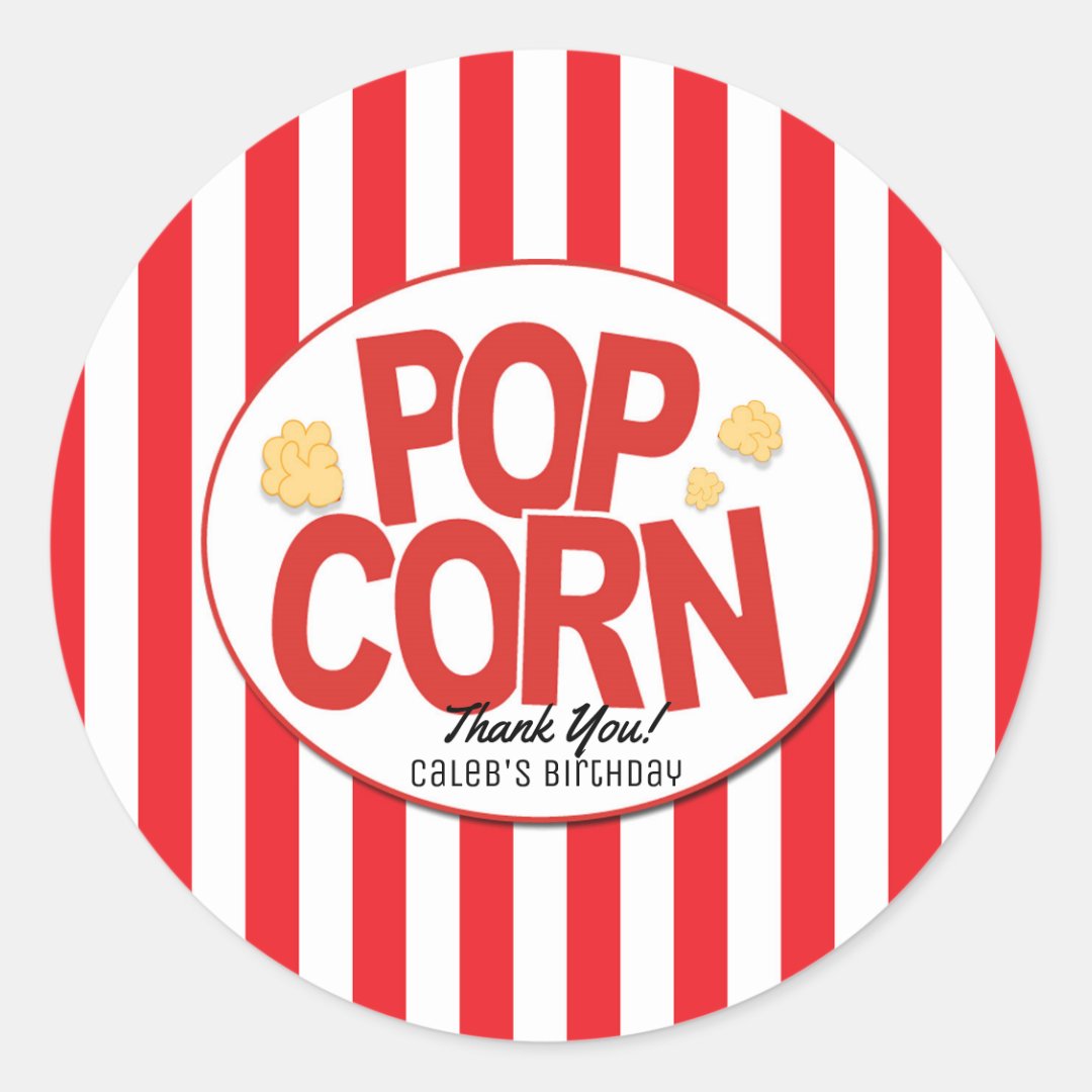 Popcorn Red & White Stripe Movie Party Favor Classic Round Sticker | Zazzle