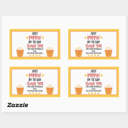 Popcorn Thank You For Your Referrals Rectangular Sticker | Zazzle