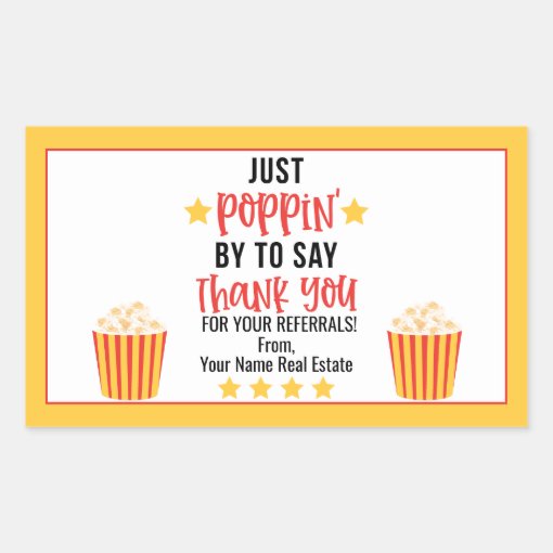 Popcorn Thank You For Your Referrals Rectangular Sticker | Zazzle
