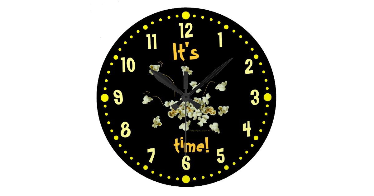 Popcorn Time Popcorn Lovers Kitchen Clock W/Minute | Zazzle.com