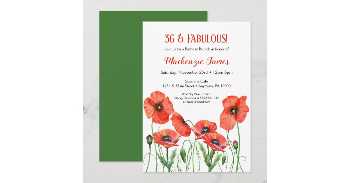 Poppies Floral Birthday Invitation Adult Poppy | Zazzle