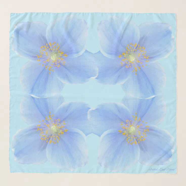 Poppies on Onahau Blue Background Square Chiffon Scarf | Zazzle