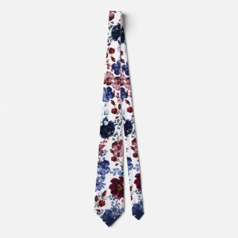 Poppies & Peonies Red White & Blue Wedding Neck Tie | Zazzle