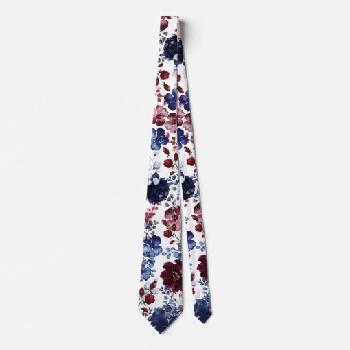 Poppies & Peonies Red White & Blue Wedding Neck Tie | Zazzle
