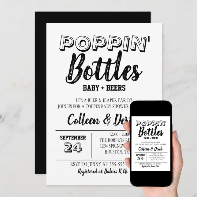 Poppin' Bottles Black Baby Shower Invitation | Zazzle