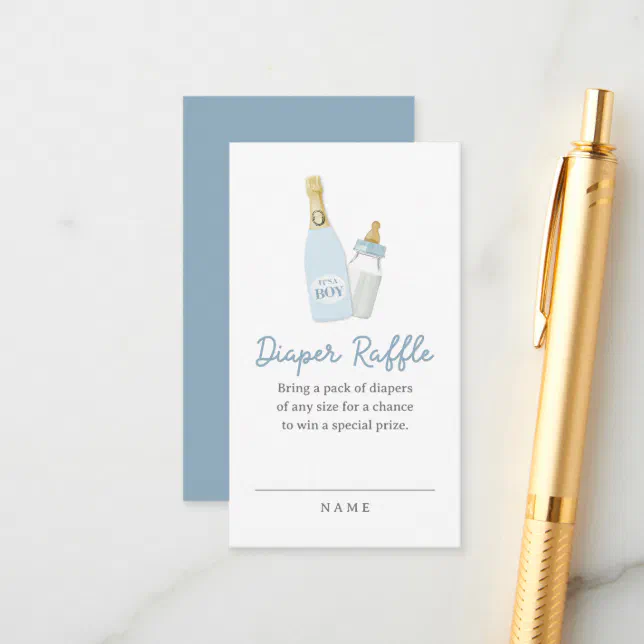 Poppin Bottles Boy Blue Baby Shower Diaper Raffle Enclosure Card | Zazzle