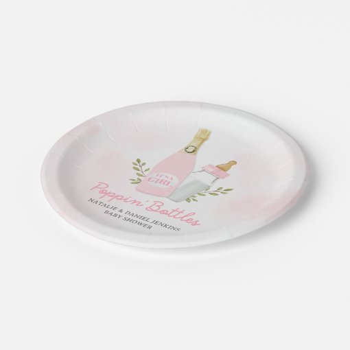 Poppin Bottles Girl Baby Shower Pink Paper Plates | Zazzle