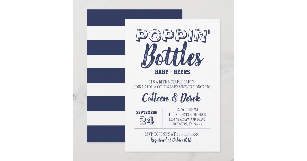 Poppin' Bottles Navy Blue Baby Shower Invitation | Zazzle