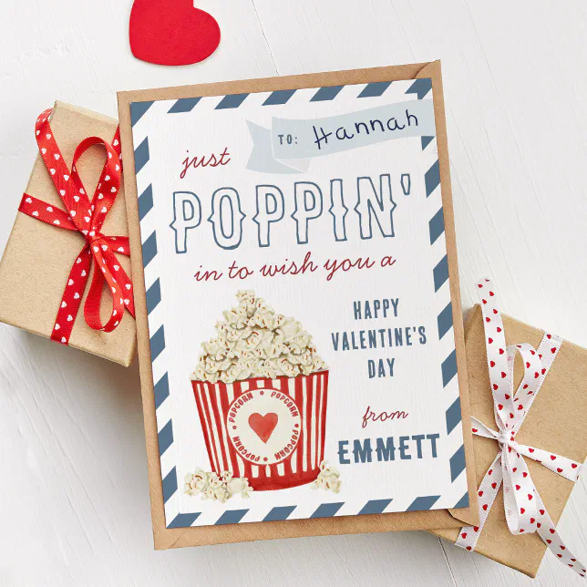 Poppin' Popcorn Classroom Valentines Day Card | Zazzle