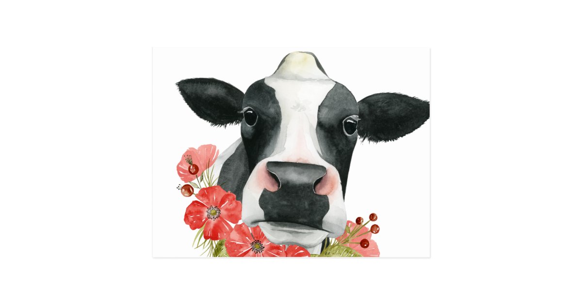 Poppy Farm - Cow with Flowers Postcard | Zazzle.com
