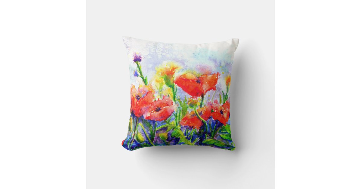 Poppy Fields Throw Pillow | Zazzle