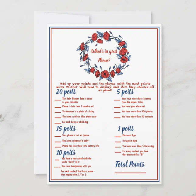 Poppy Floral Baby Shower 2x Games Invitation | Zazzle