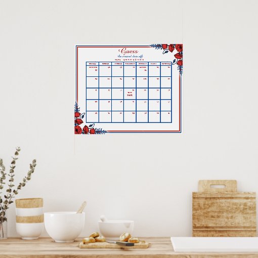 Poppy Floral Baby Shower Guess Due Date Calendar Poster | Zazzle