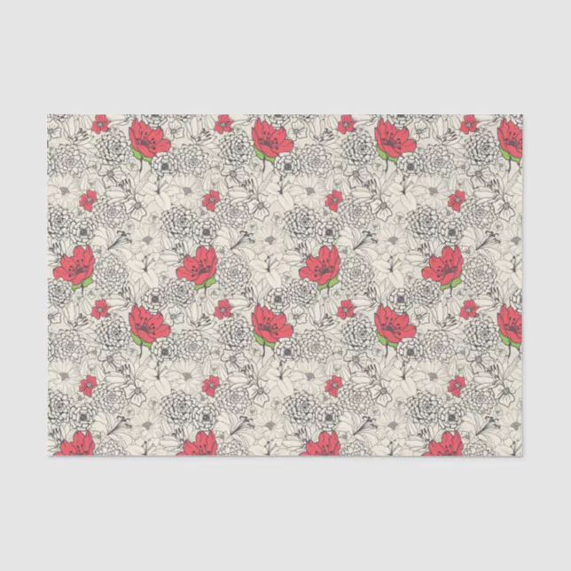 Poppy Flower Garden Pattern Tissue Paper | Zazzle