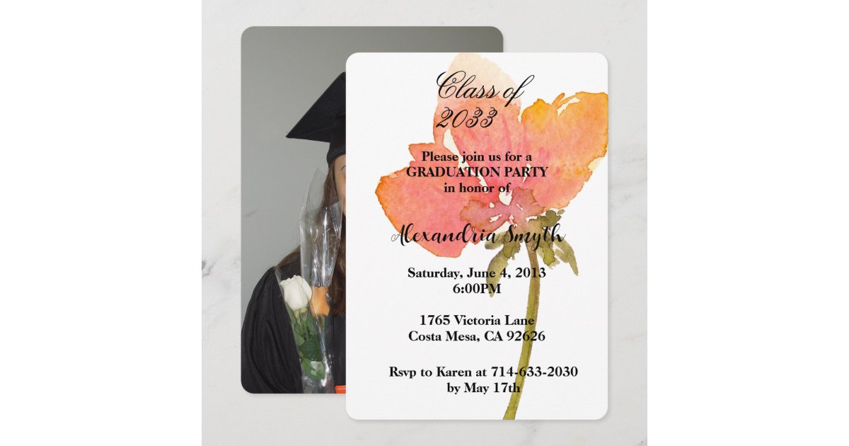Poppy Flower Graduation Your Photo Invitation | Zazzle