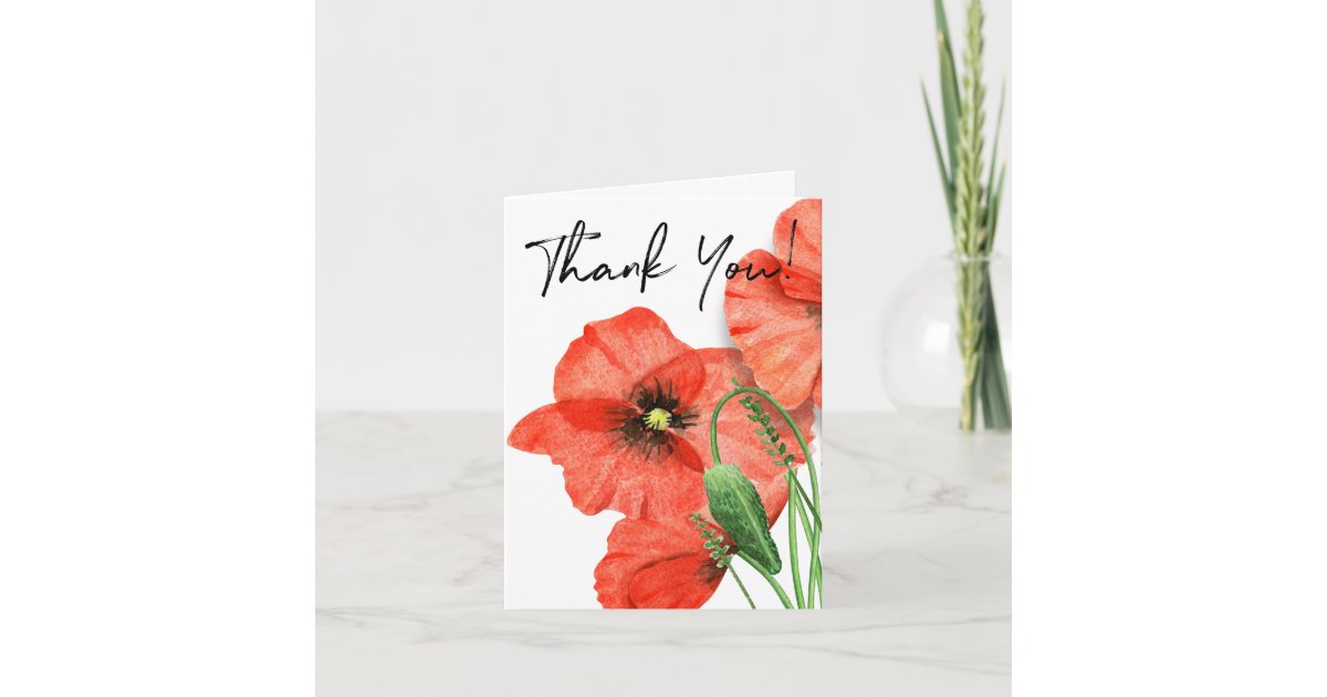 Poppy Flower Thank You Card | Zazzle