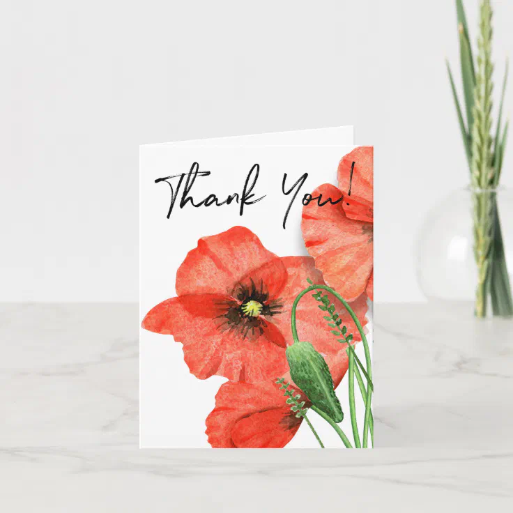 Poppy Flower Thank You Card | Zazzle