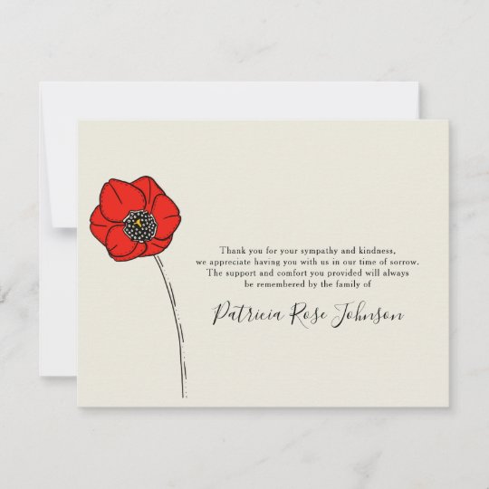 Poppy Funeral Memorial Thank You | Zazzle.com