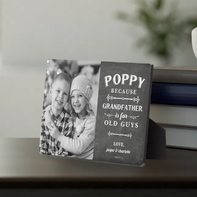Poppy Grandfather Father's Day Kids Photo Plaque | Zazzle