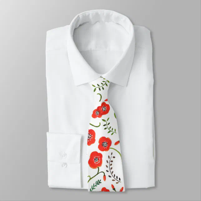 Poppy red floral wedding neck tie | Zazzle