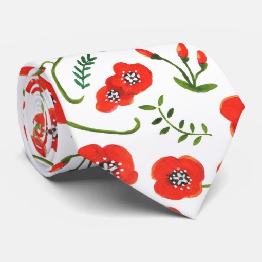 Poppy red floral wedding neck tie | Zazzle