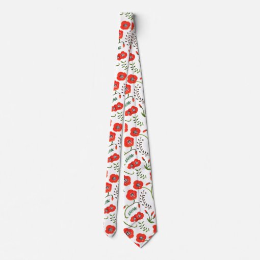 Poppy red floral wedding neck tie | Zazzle