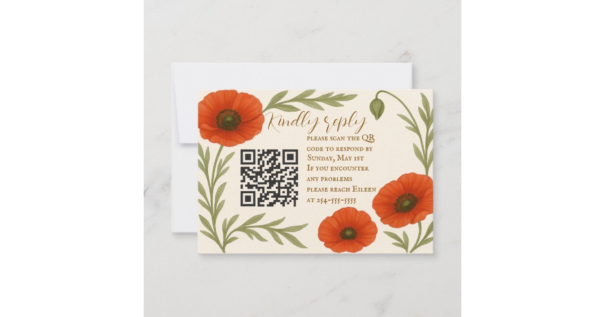 Poppy Reverie QR Code RSVP Card | Zazzle