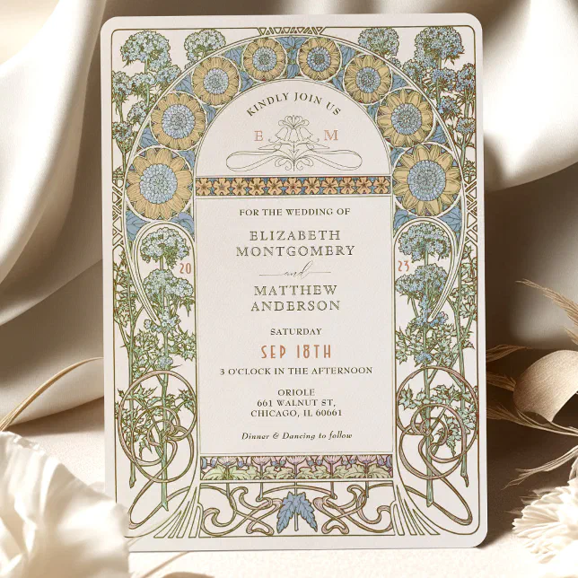 Poppy Wedding Invitations Art Nouveau by Mucha | Zazzle