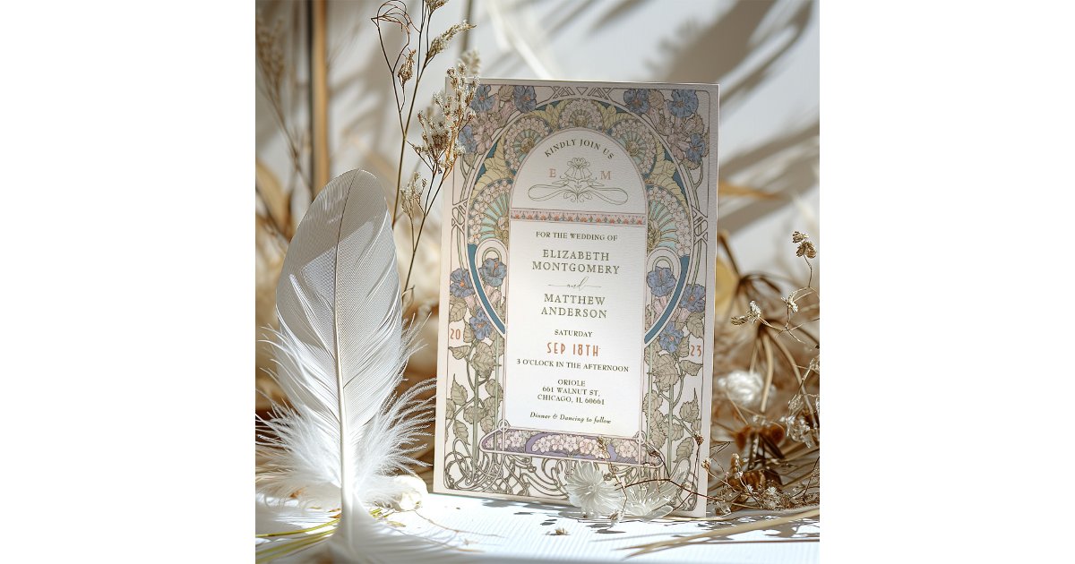 Poppy Wedding Invitations Art Nouveau by Mucha | Zazzle