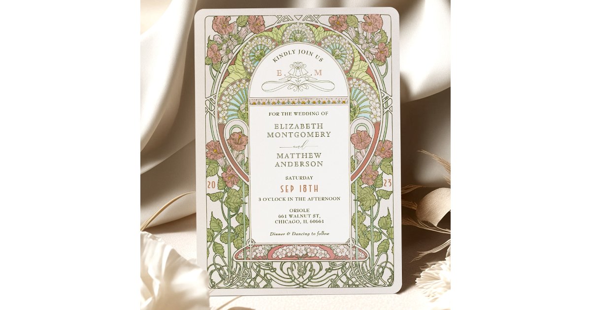 Poppy Wedding Invitations Art Nouveau by Mucha | Zazzle