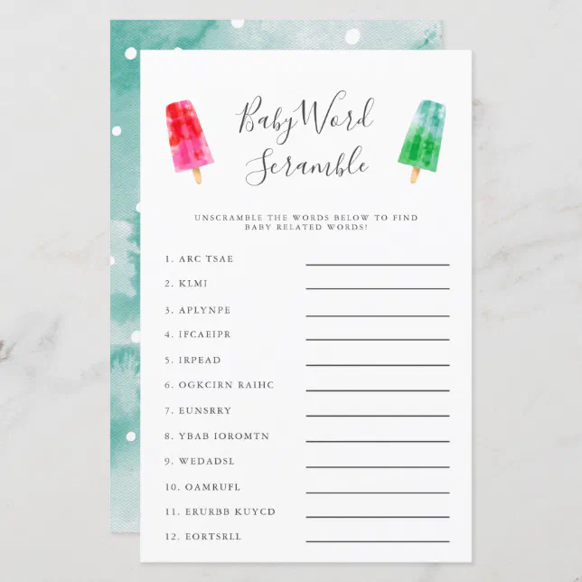 Popsicle Baby Word Scramble Game | Zazzle