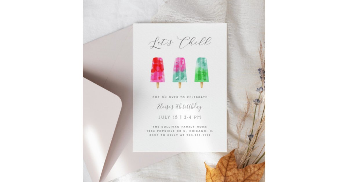 Popsicle Birthday Party Lets Chill Invitation | Zazzle