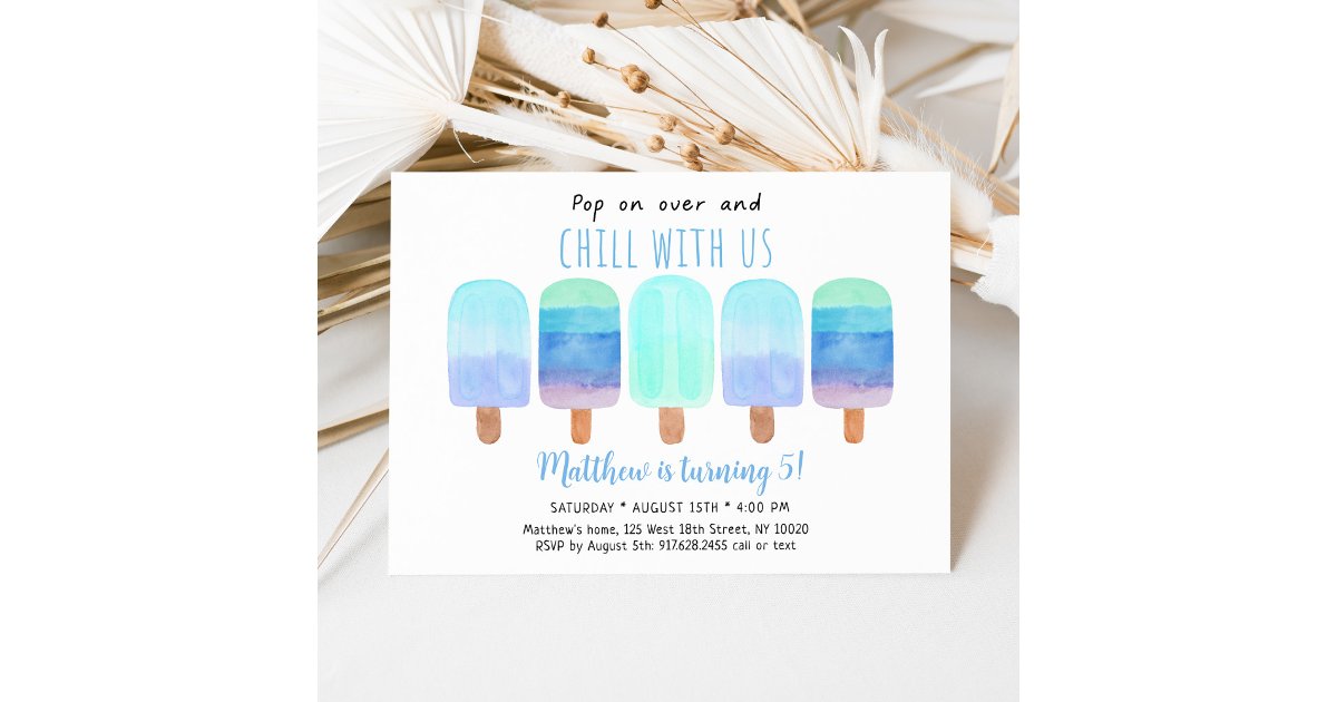 Popsicle Blue Ombre Chill With Us Birthday Invitation | Zazzle
