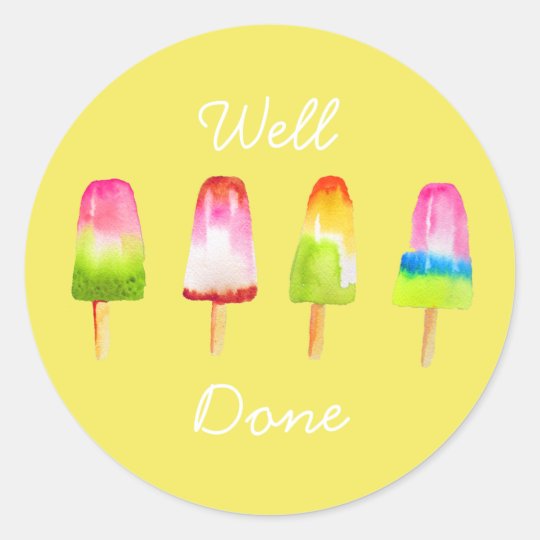 Popsicle ice-block Summer watercolor cute teaching Classic Round ...