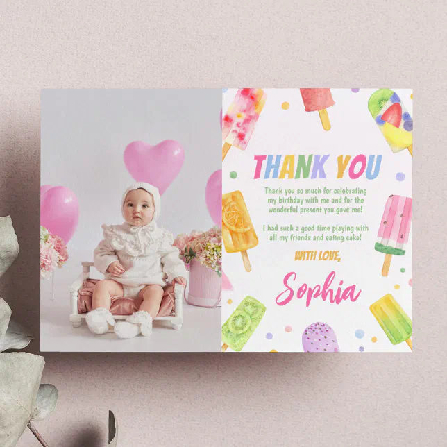 Popsicle Ice Cream Thank You Card Summer Party | Zazzle