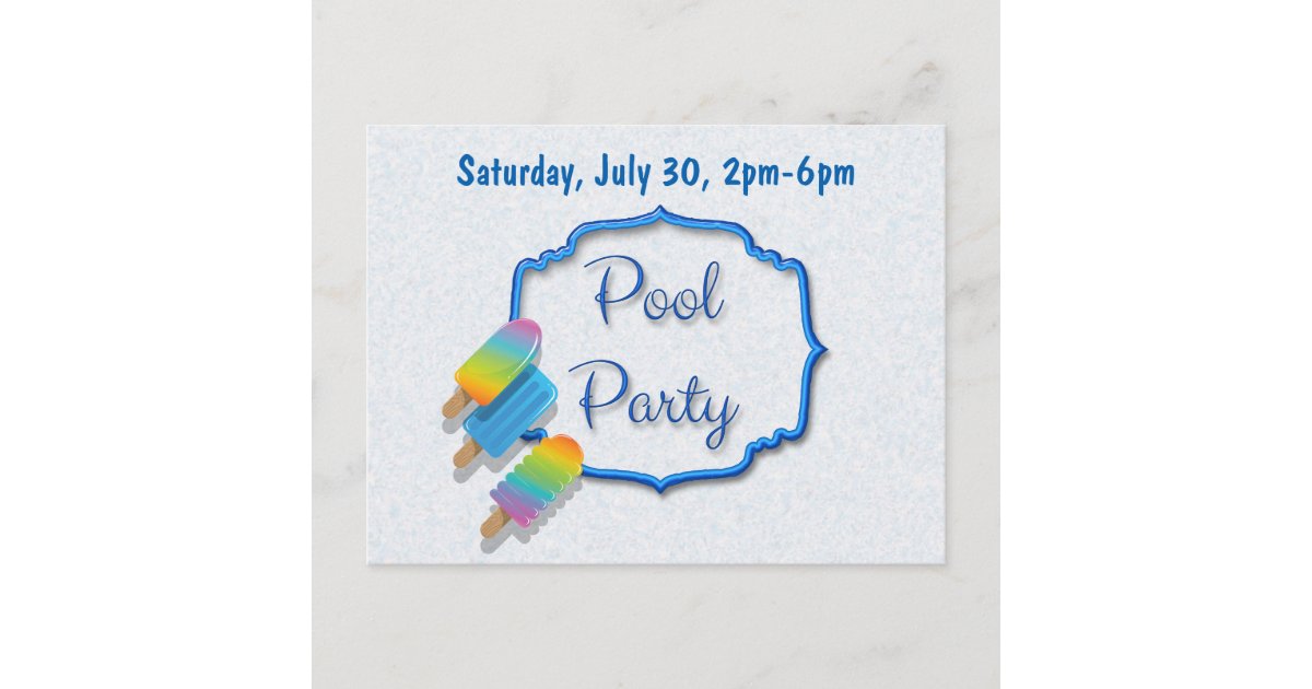 Popsicle Pool Party Invitation Postcard | Zazzle