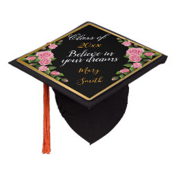 Popular Floral Customize Black Gold Graduation Cap Topper | Zazzle