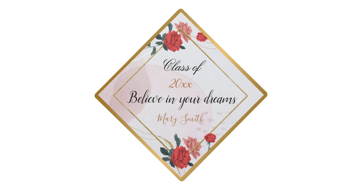 Popular Floral Customize Red Rose Graduation Cap Topper | Zazzle