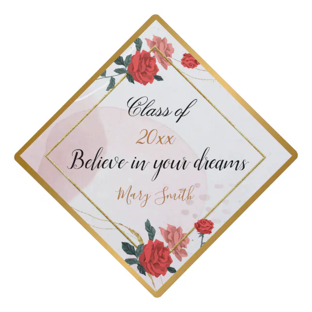 Popular Floral Customize Red Rose Graduation Cap Topper | Zazzle
