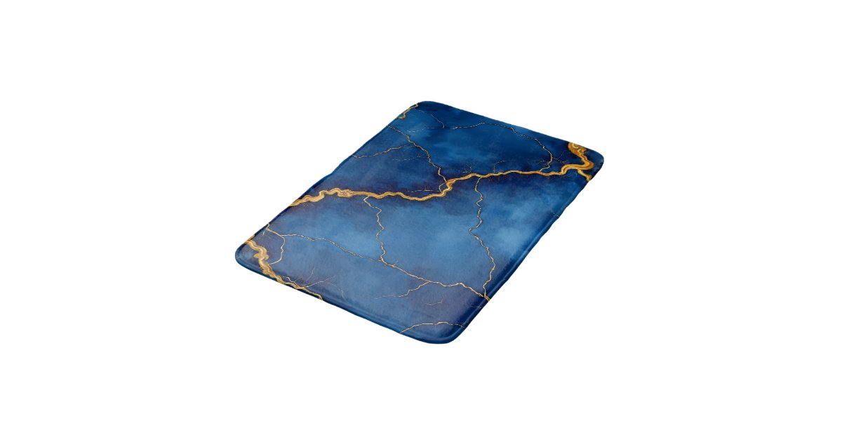 Popular Royal Blue Gold Marble Collection Bath Mat | Zazzle