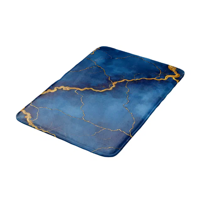 Popular Royal Blue Gold Marble Collection Bath Mat | Zazzle