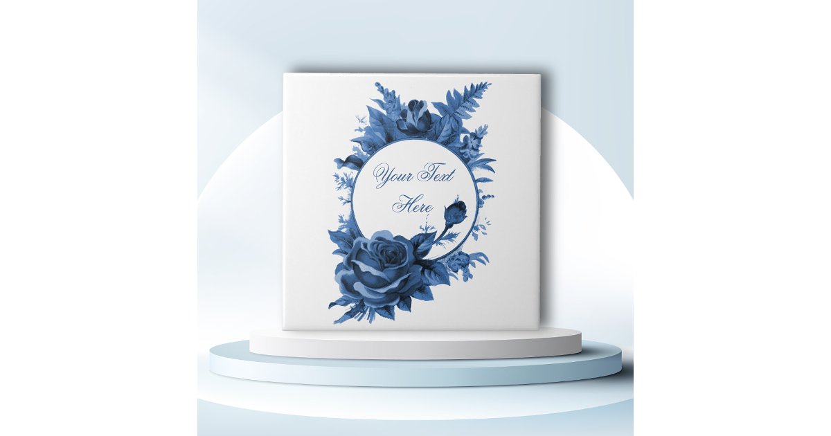 Porcelain Blue Floral Frame Ceramic Tile | Zazzle