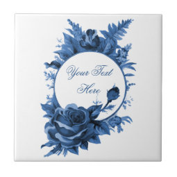 Porcelain Blue Floral Frame Ceramic Tile | Zazzle