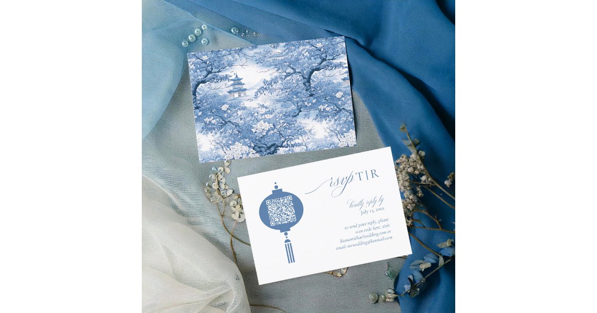 Porcelain-Inspired Chinoiserie QR Code ID1094 RSVP Card | Zazzle