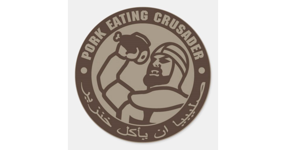 PORK EATING CRUSADER CLASSIC ROUND STICKER | Zazzle