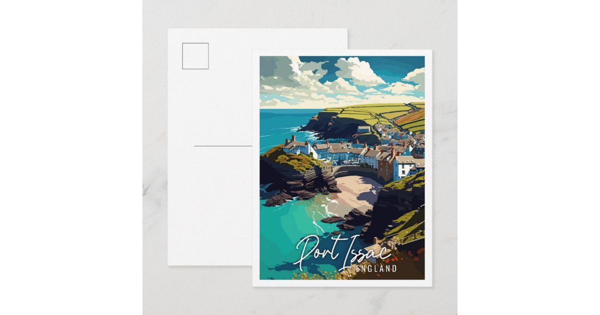 Port Issac England vintage travel illustration Postcard | Zazzle