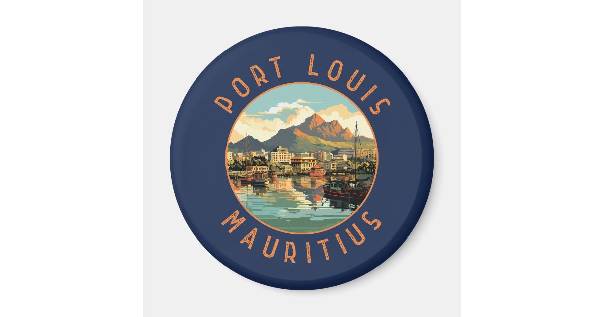 Port Louis Mauritius Retro Distressed Circle Magnet | Zazzle