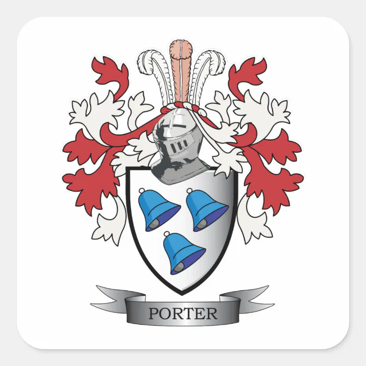 Porter Family Crest Coat of Arms Square Sticker | Zazzle